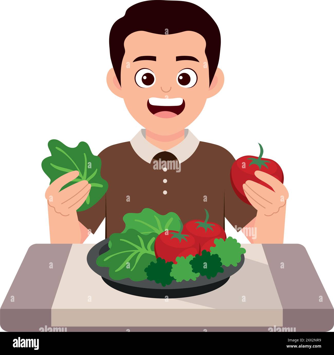 young man eating vegan food Stock Vector Image & Art - Alamy