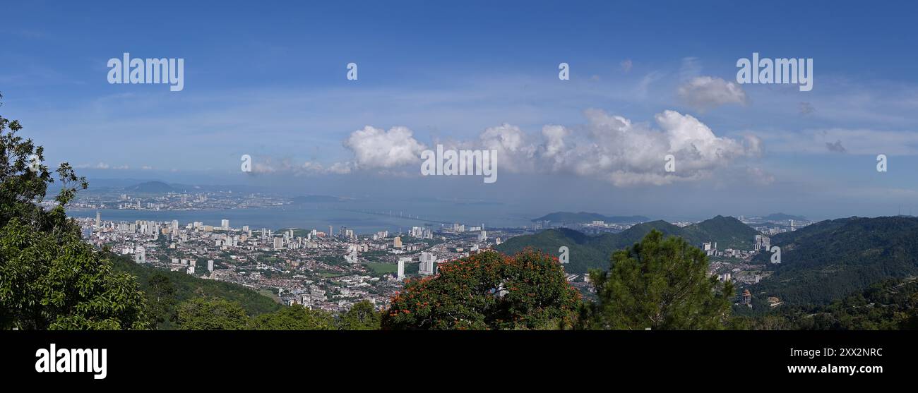 Panorama of Penang Island, with Penang Bridge connecting Perai on the ...