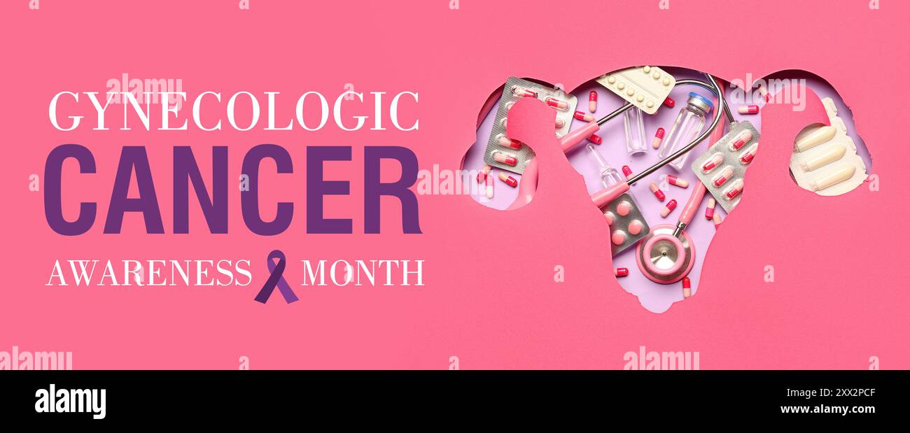 Awareness banner for Gynecologic Cancer Awareness Month with pills and ...