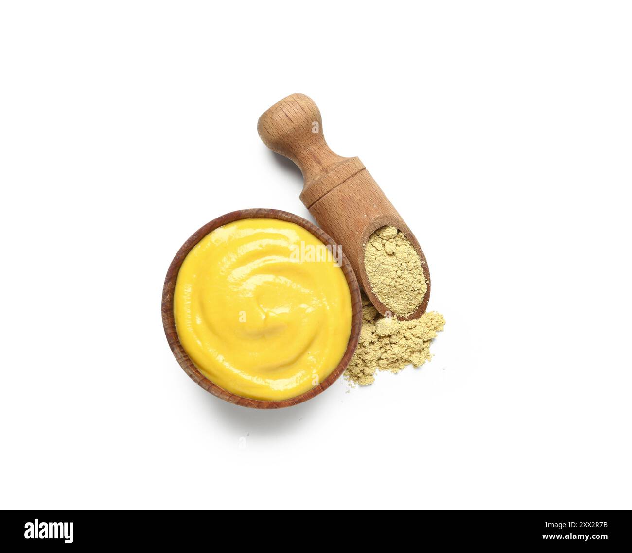 Bowl with creamy mustard and powder isolated on white background Stock ...