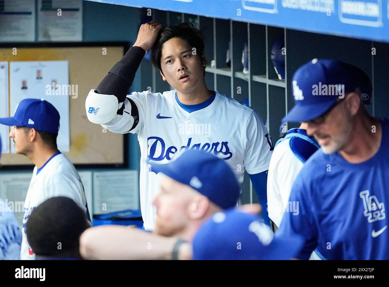 Los Angeles Dodgers designated hitter Shohei Ohtani (17) stands in the ...