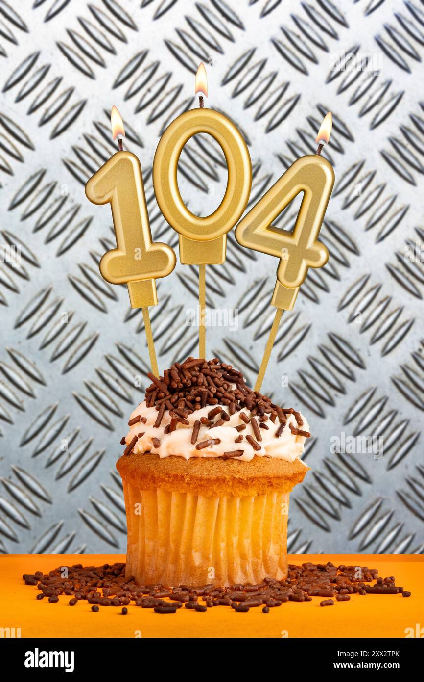 Birthday candle number 104 - Industrial metallic background Stock Photo ...