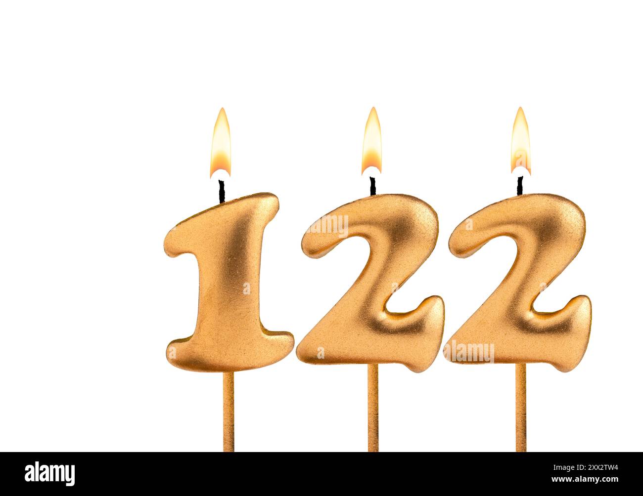 Birthday number 122 - Golden candle on white background Stock Photo - Alamy