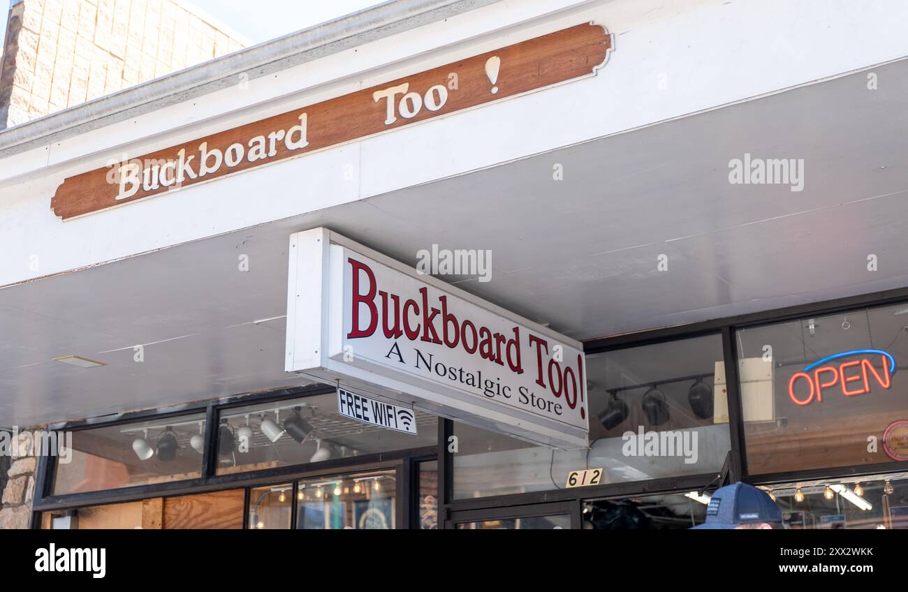 GATLINBURG, TN - 12 MAR 2024: Buckboard Too signs on the outside of the popular nostalgia store ...