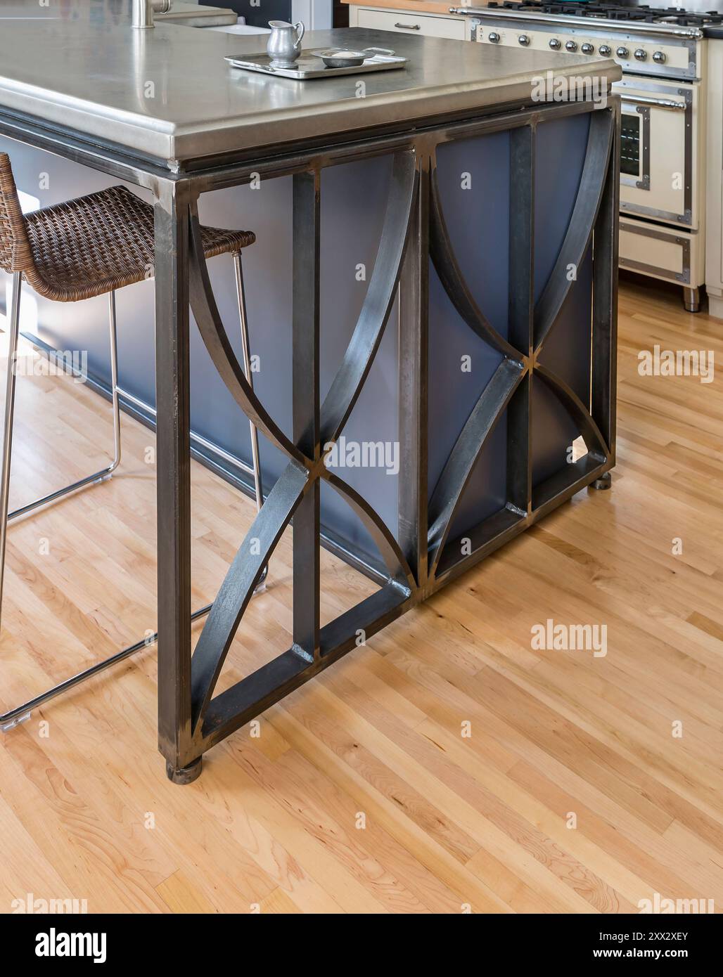 Uniquue kitchen island with custom steel frame and support Stock Photo ...