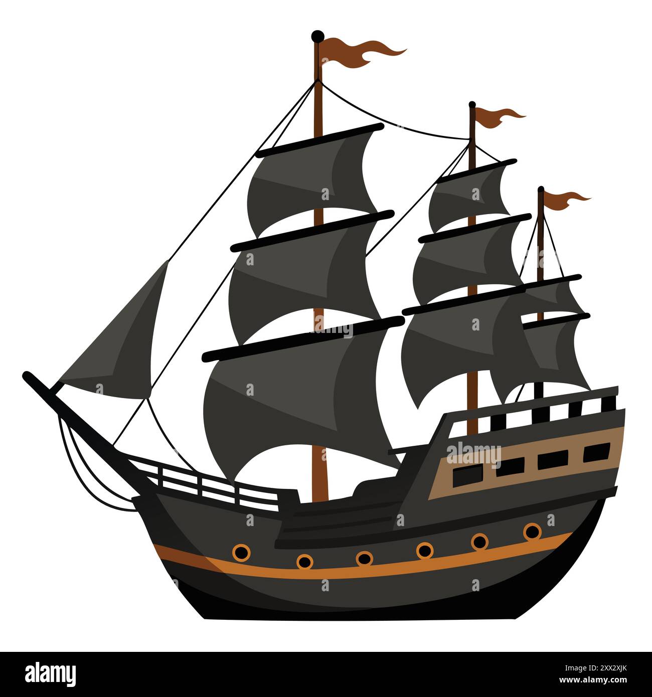 Pirate Ship Vector Illustration - High-Quality Printable Nautical ...