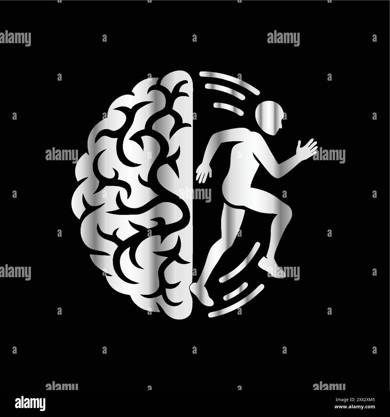 Human brain with running man vector logo template. Sport, fitness ...