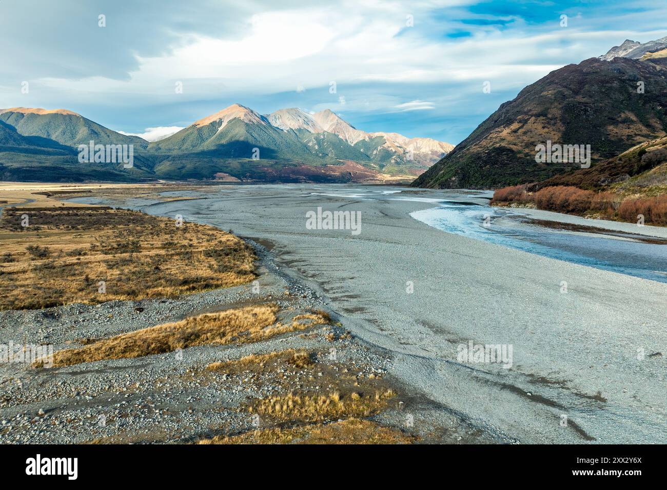 The braided waimakariri river flowing through Hawdon valley near ...