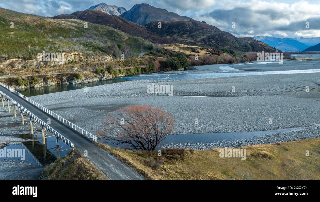 The braided waimakariri river flowing through Hawdon valley near ...