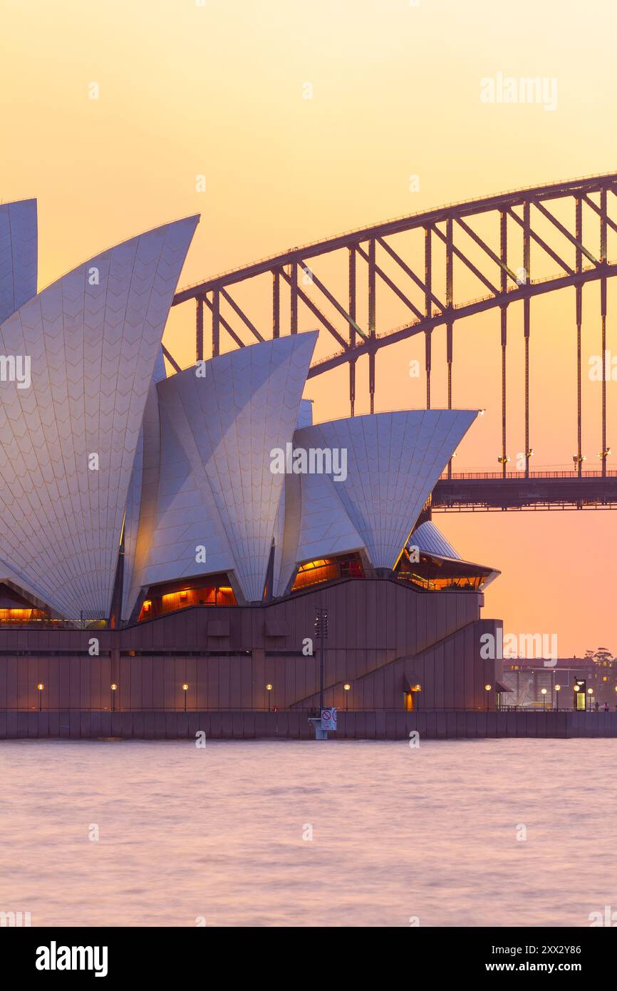 Sydney Opera House and Sydney Harbour Bridge in Sydney, Australia, with ...