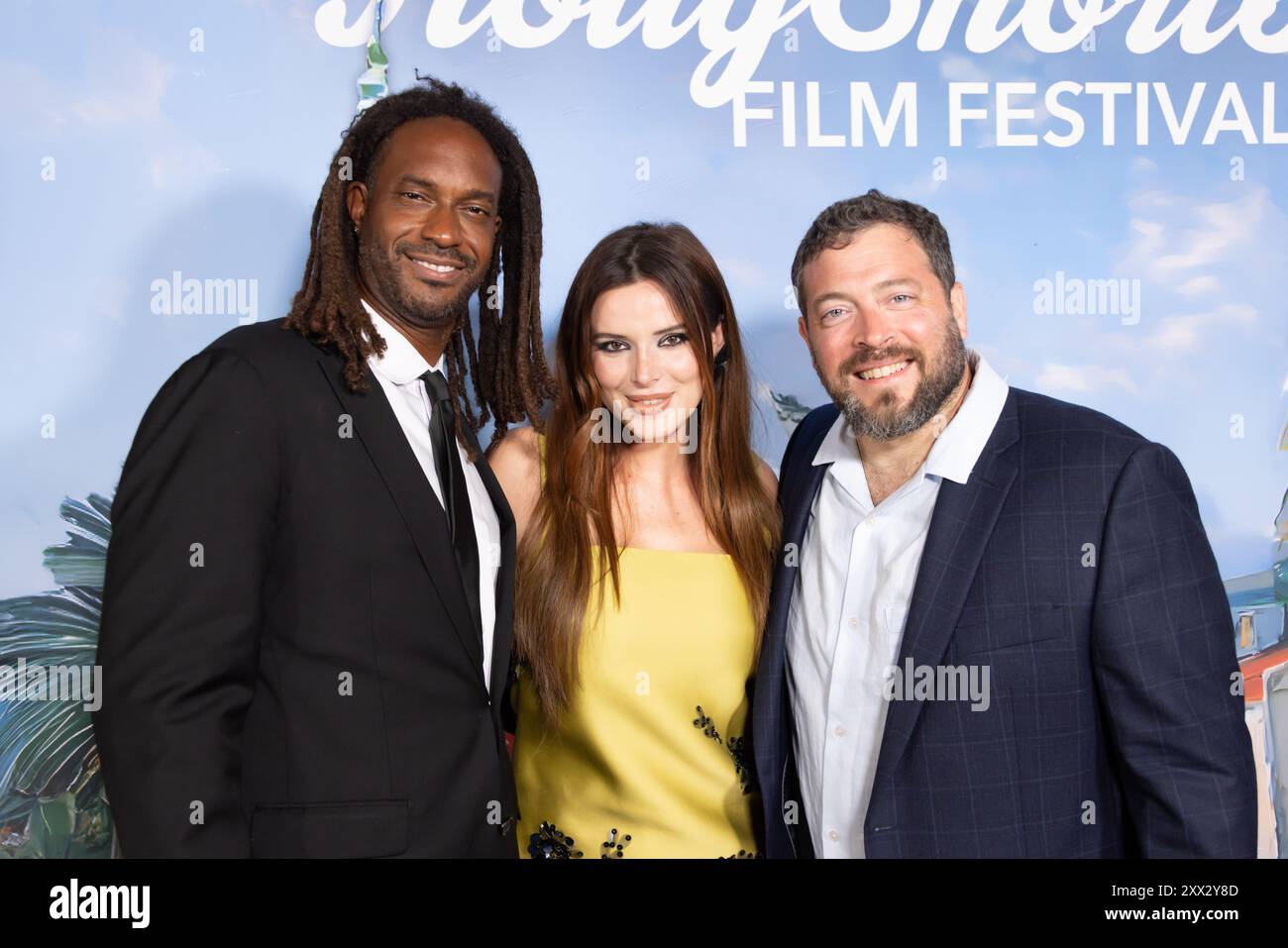 Los Angeles, USA. 18th August, 2024. (L-R) Theo Dumont, Bella Thorne, Daniel Sol arrive at the ...