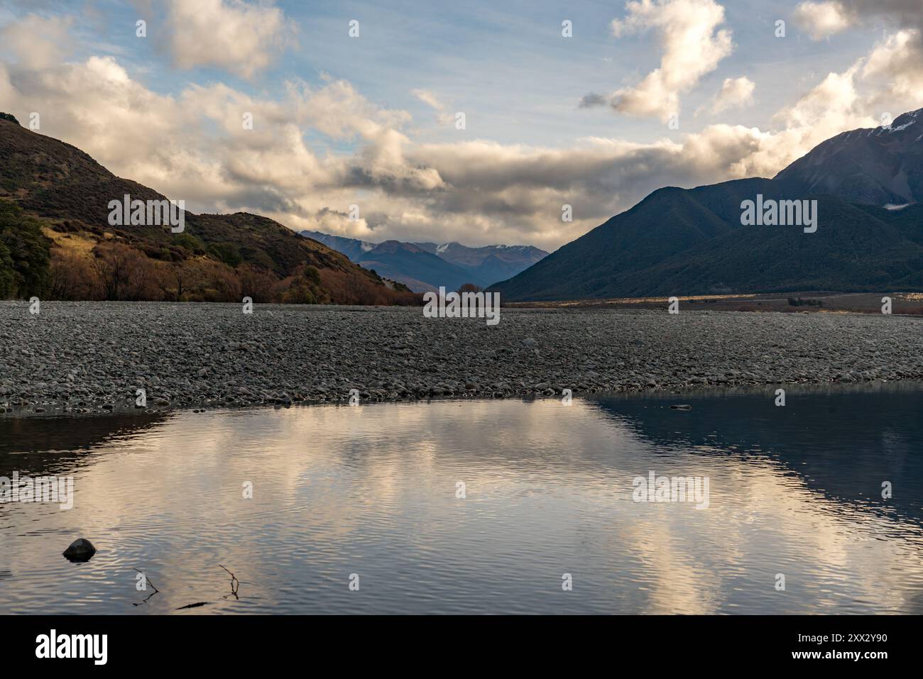 The braided waimakariri river flowing through Hawdon valley near ...