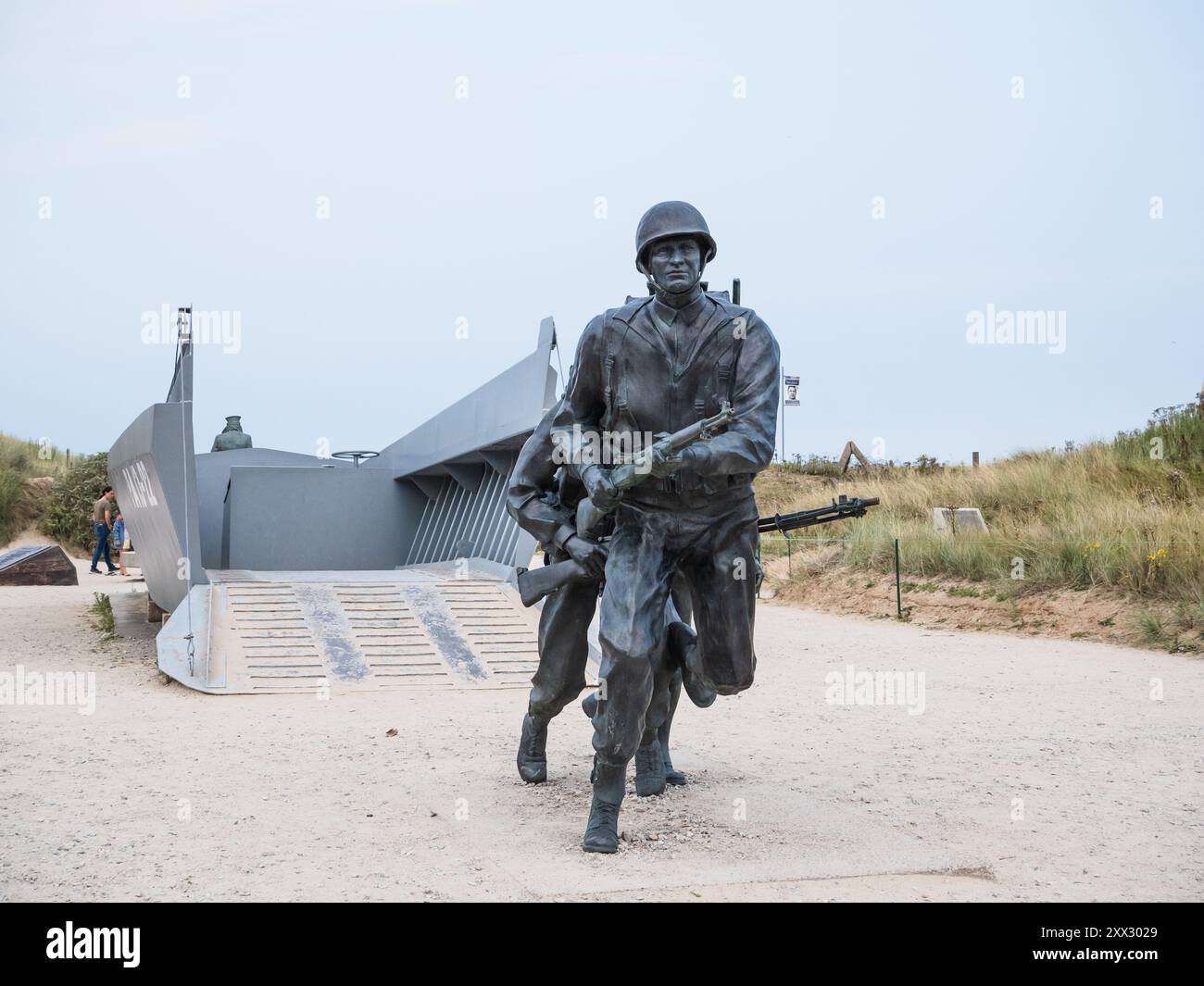 Utah beach, France: August 19th 2024: A statue of US infantry soldiers ...