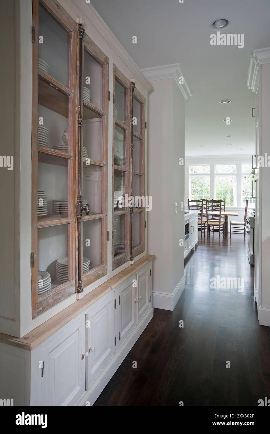 Antique, distressed look pantry cabinets showcase dishes with kitchen ...