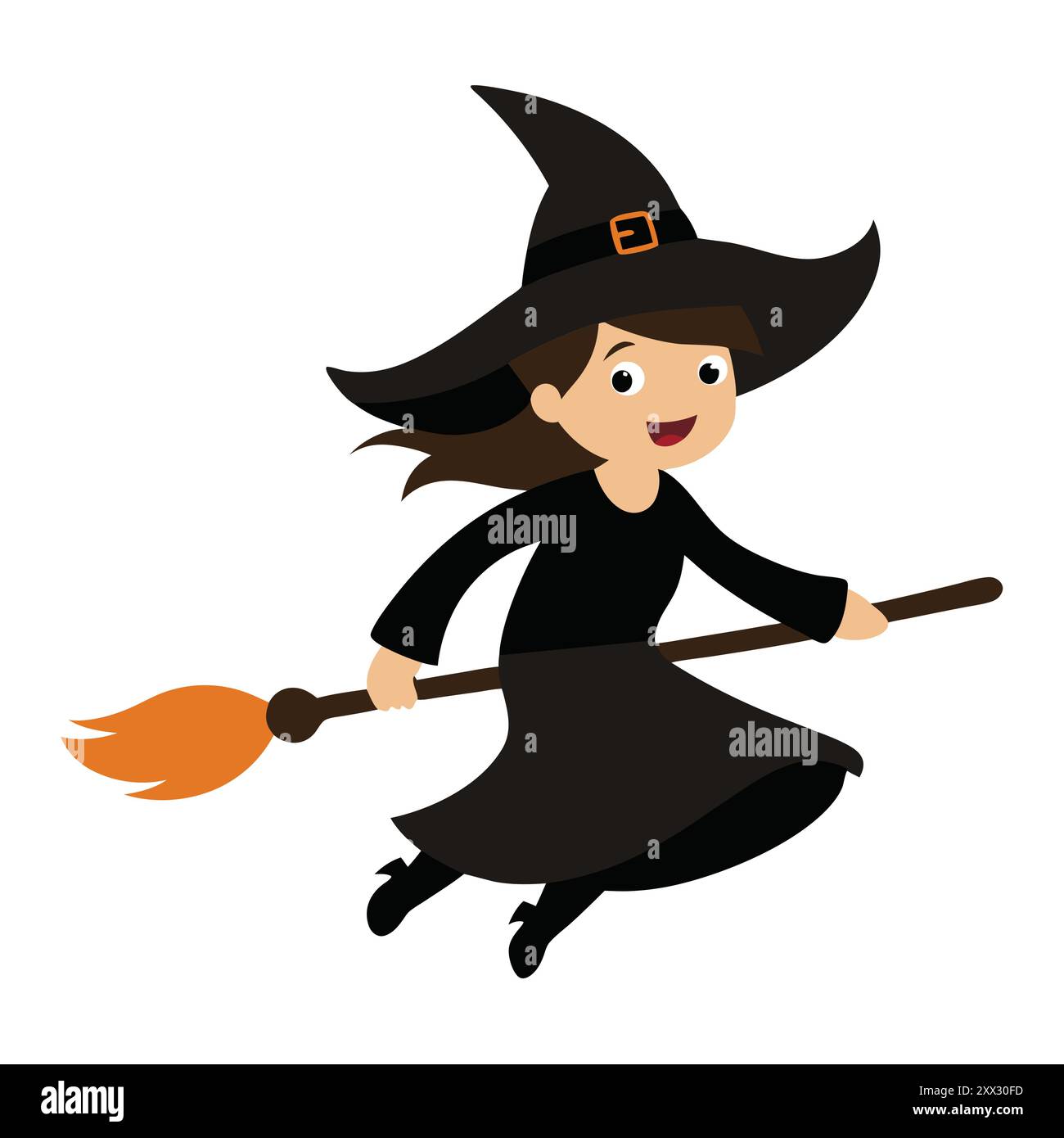 Spooky vector of a Halloween witch riding her broomstick, ideal for ...