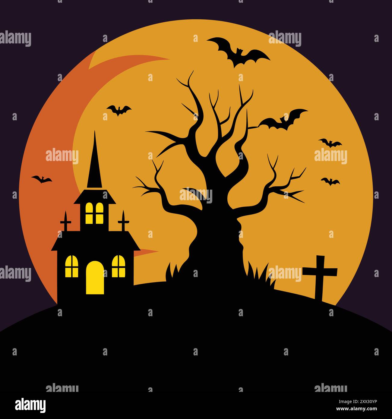 Halloween Scary Background Vector - Spooky Dark Night Scene for Haunted ...