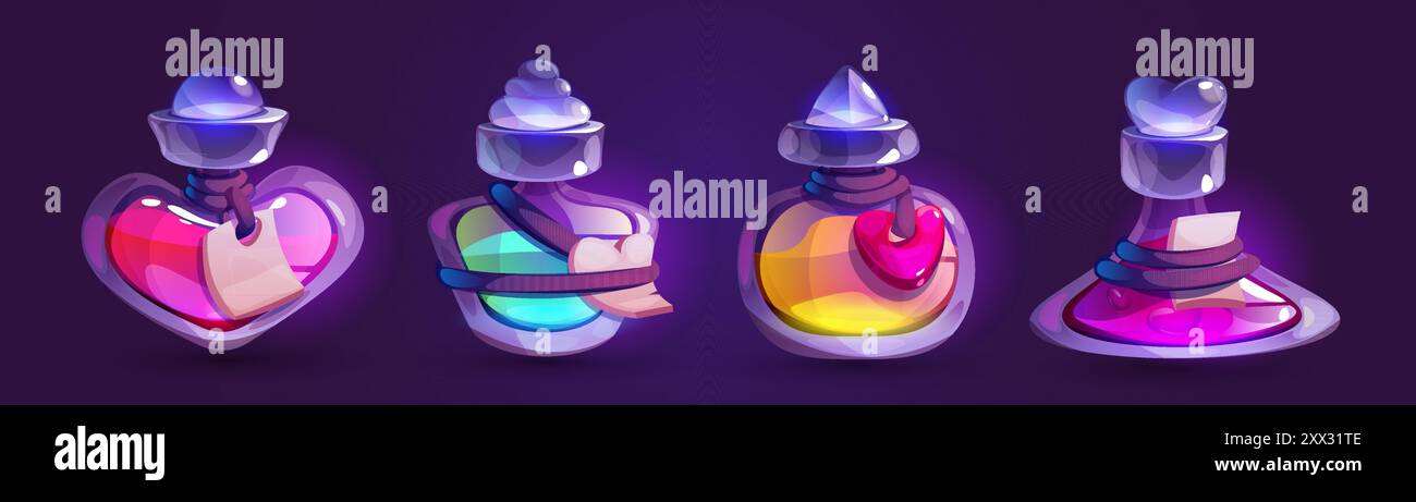 Magic potion bottles set isolated on background. Vector cartoon ...