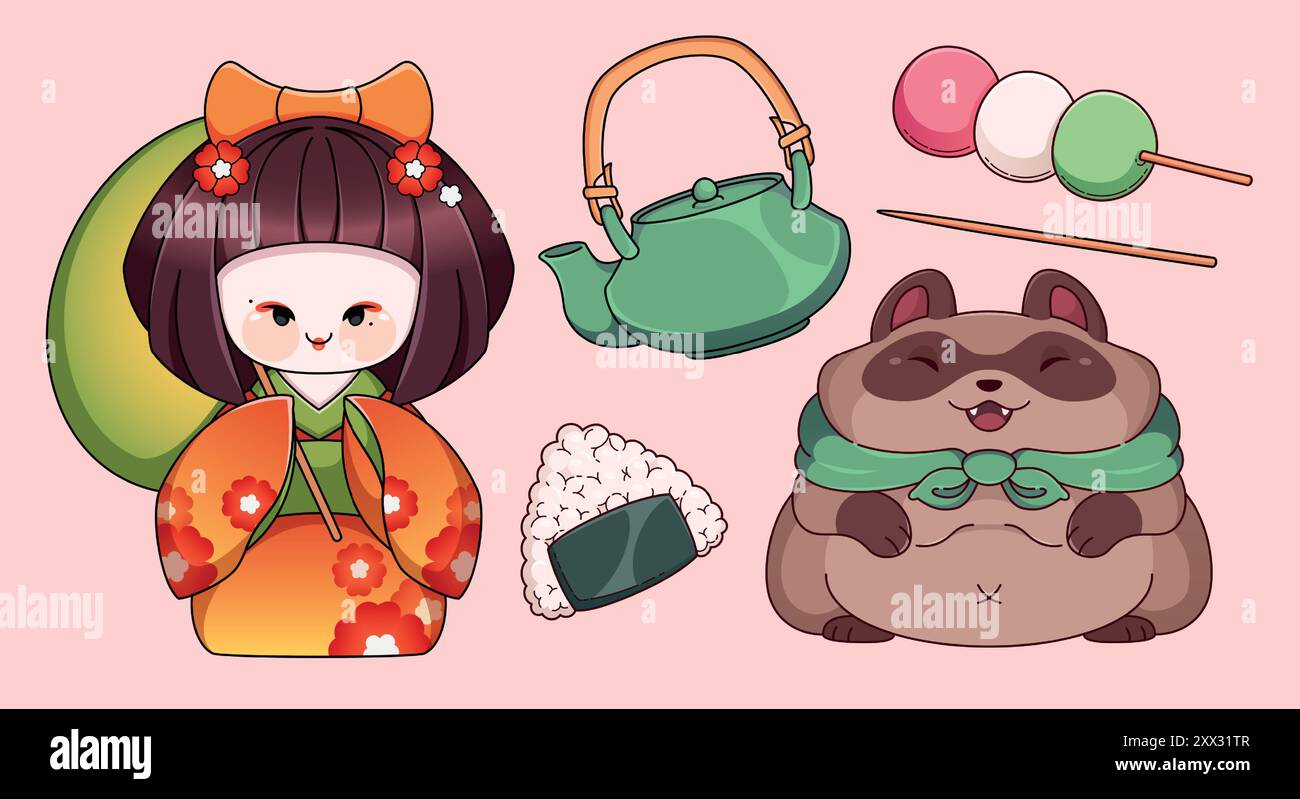 Japanese daruma toys set isolated on background. Contemporary vector ...