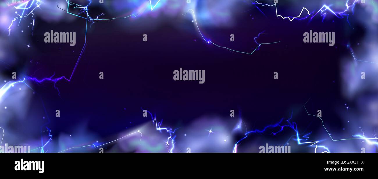 Frame from thunder lightning blue purple smoke on dark background ...