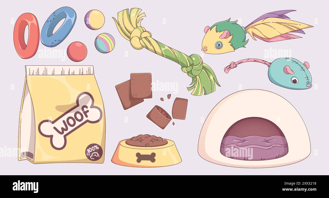 Collection of pet store goods for domestic animals. Cartoon vector ...