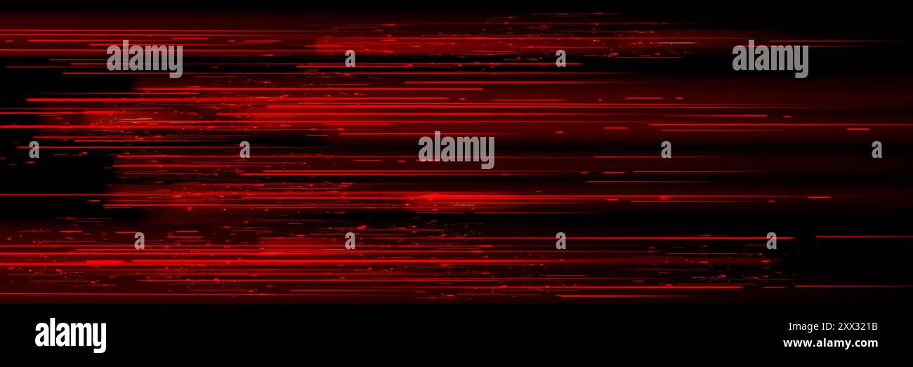 Red speed light horizontal straight line on black background. Realistic ...