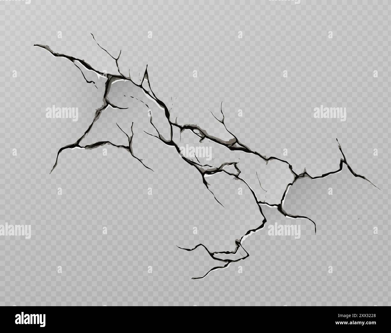 Broken concrete wall or cracked ground texture effect on transparent ...