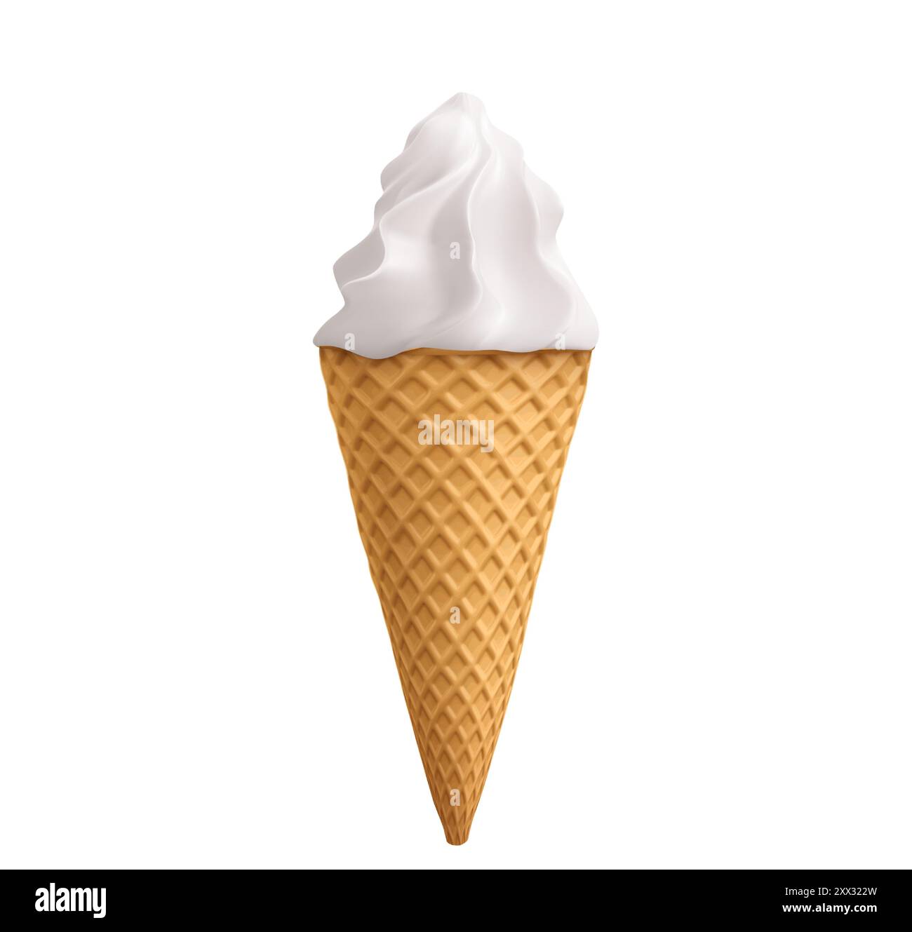 White vanilla soft ice cream swirl in waffle cone. Realistic 3d vector ...