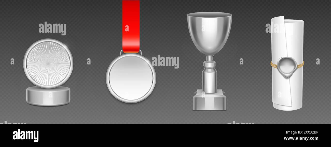 Silver winning and achievement awards. 3d realistic vector set of ...