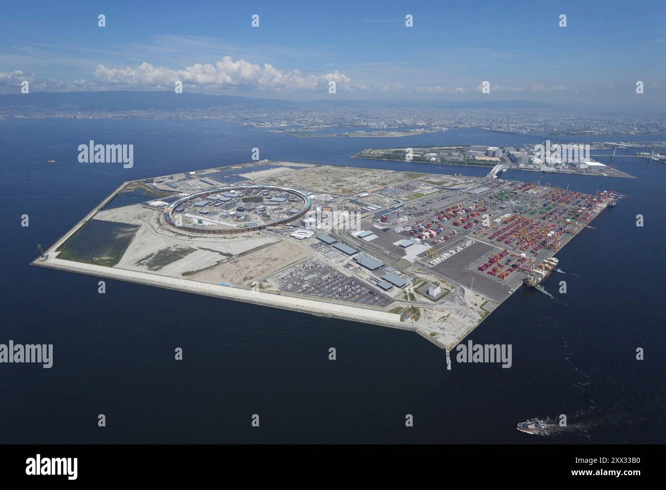 An aerial photo shows Yumeshima, the venue for Expo 2025 Osaka, Kansai ...