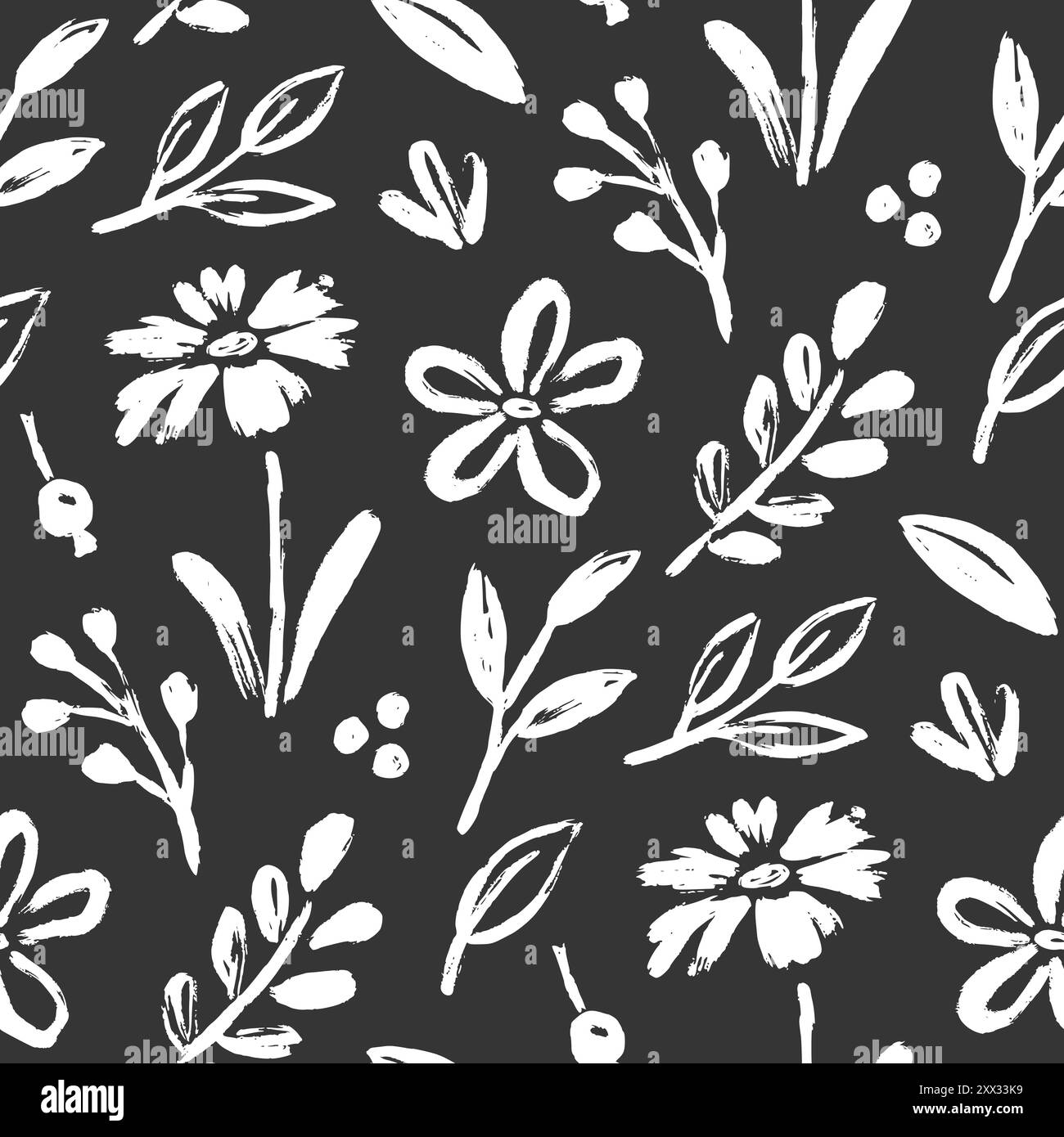 Flower brush seamless pattern. Floral abstract hand drawn brush paint ...