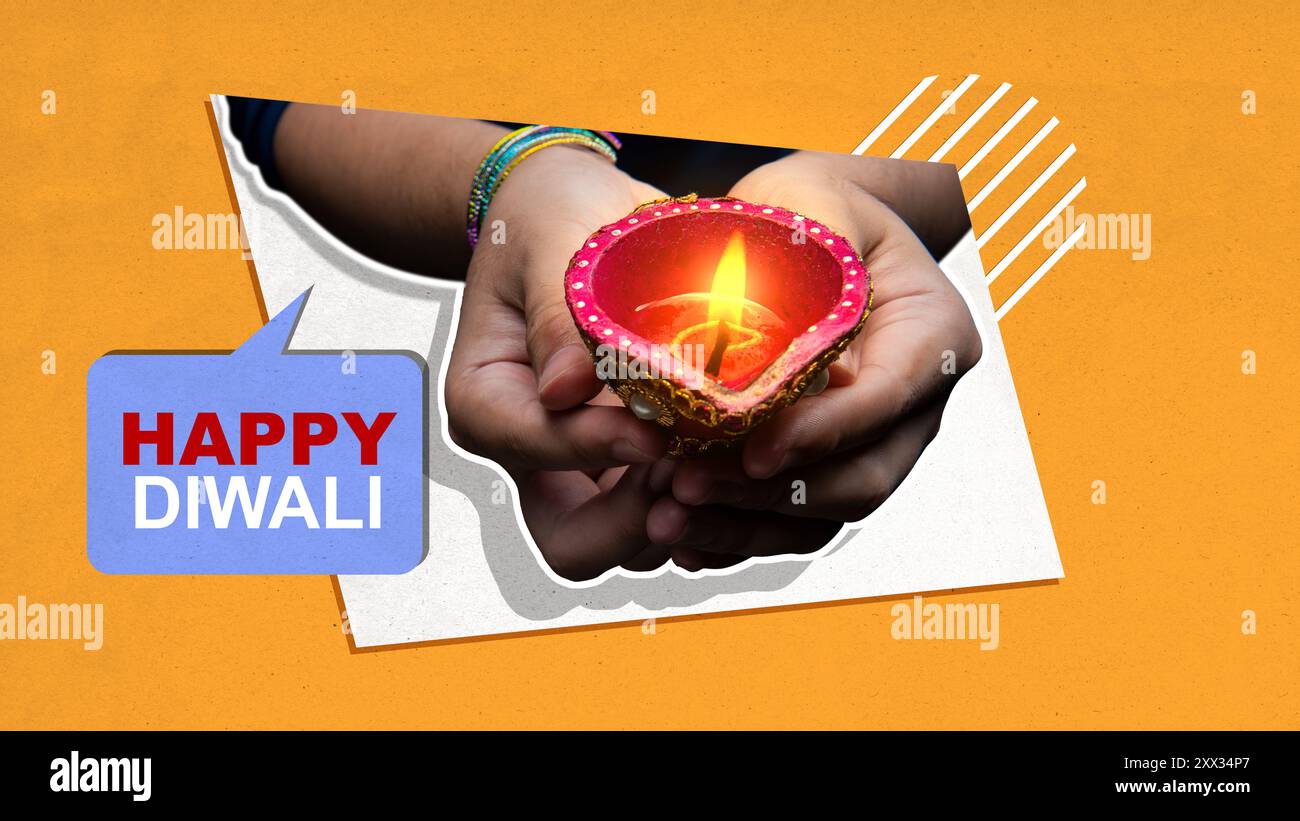 Happy diwali diya greeting text hi-res stock photography and images - Alamy