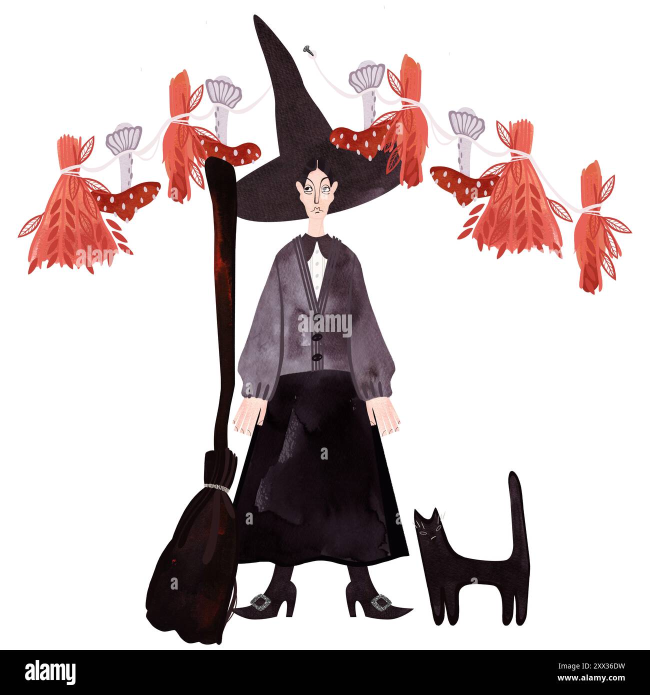 A thin angry witch with a curly gray hairstyle in a black suit and a ...