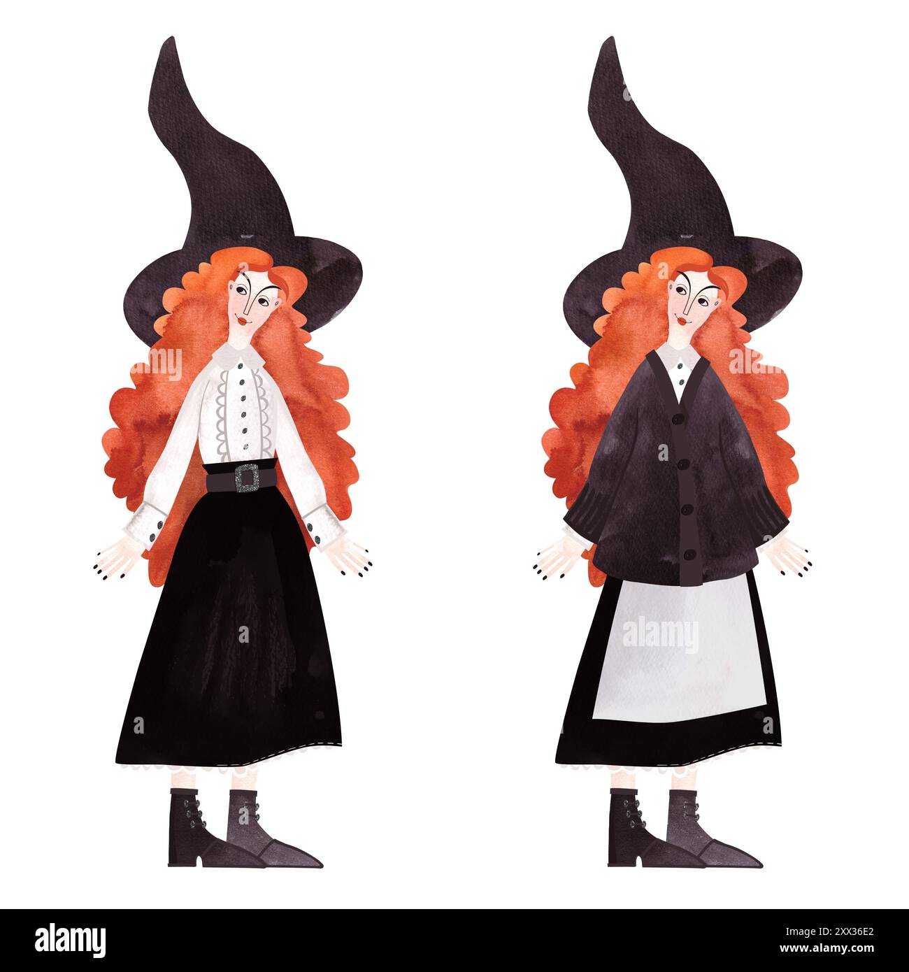 A slender, beautiful, smiling, cheerful young witch with a shock of ...