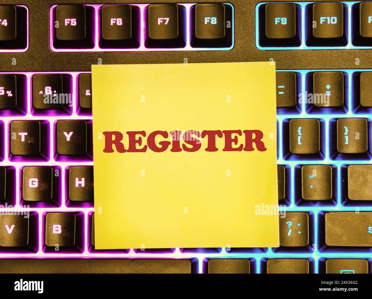 Conceptual register symbol. Copy space. Register written on the yellow ...