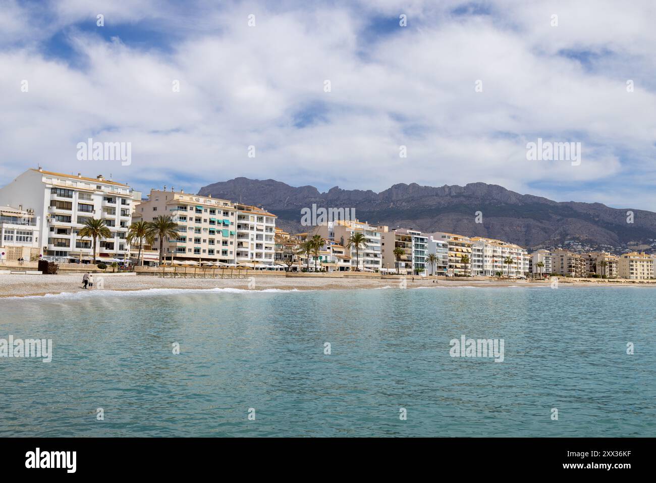 Photo of the beautiful beach in Altea, Alicante in Spain showing hotels ...