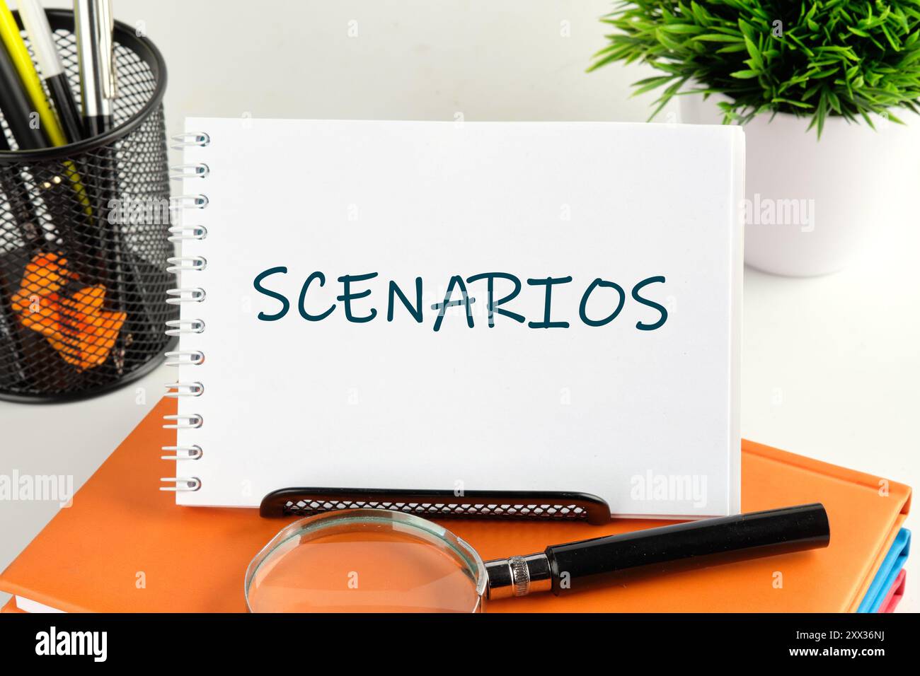 SCENARIOS word written handwritten text in a notebook, notepad Stock ...
