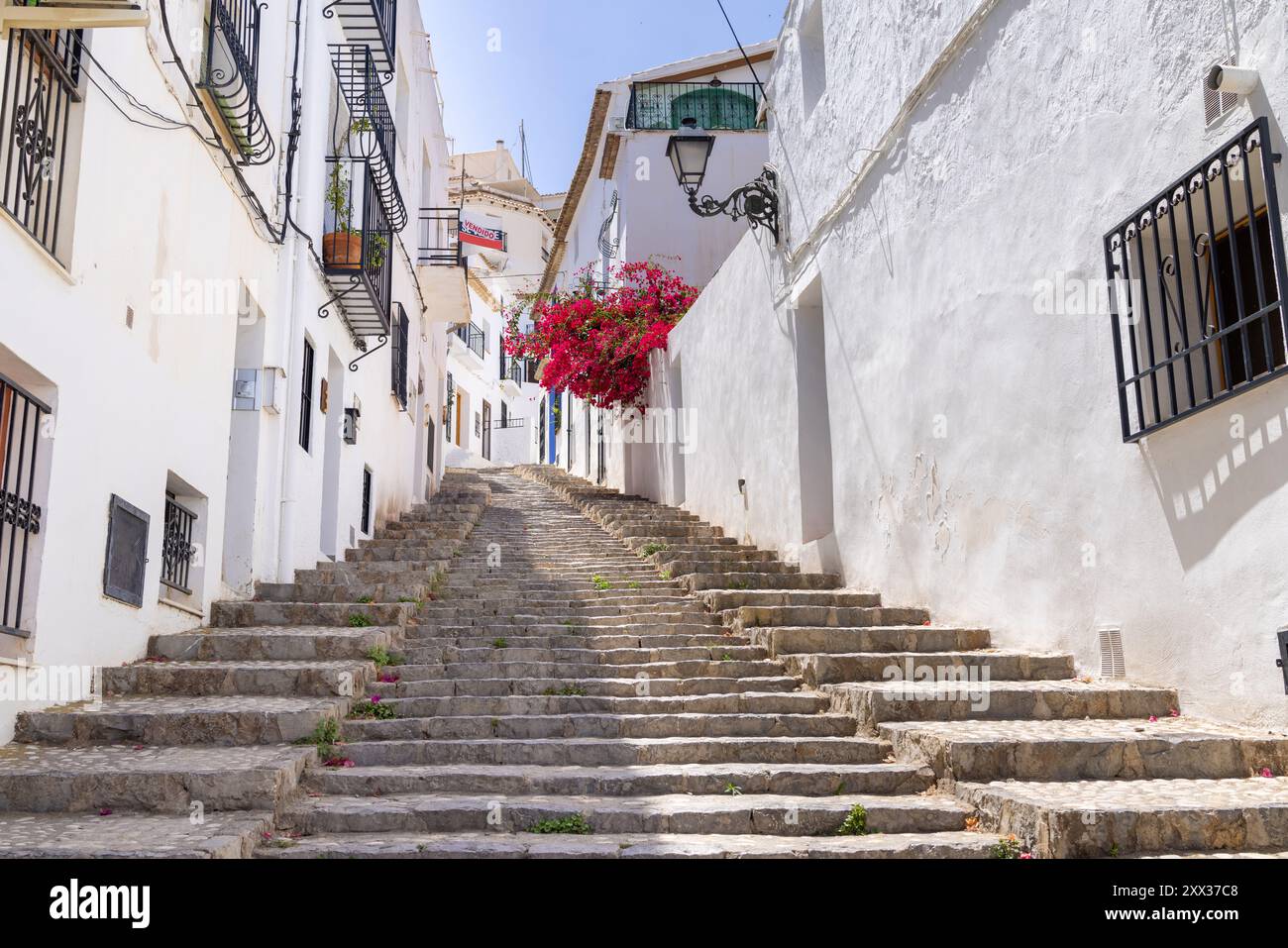 Photo taken in the city of Altea in Spain showing typical Spanish steps ...