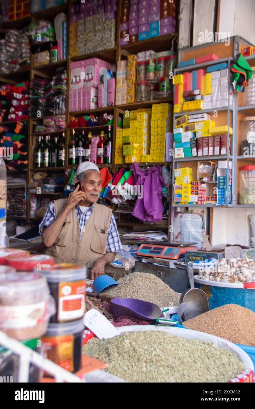 At Rabat, Morocco, on august 2024, traditional pigment store in the ...