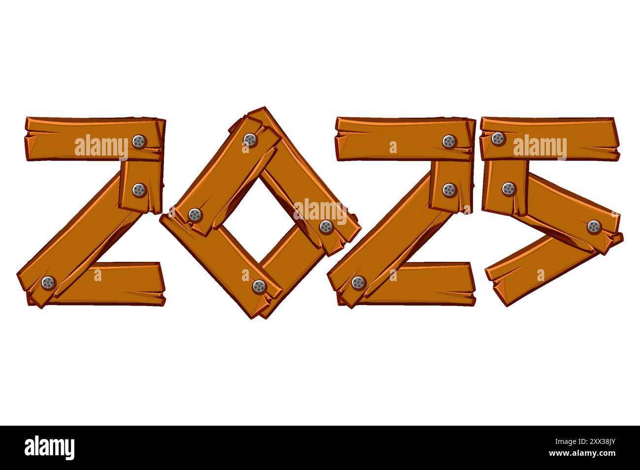 Vector wooden New Year numbers 2025 for your calendar, print, sticker ...
