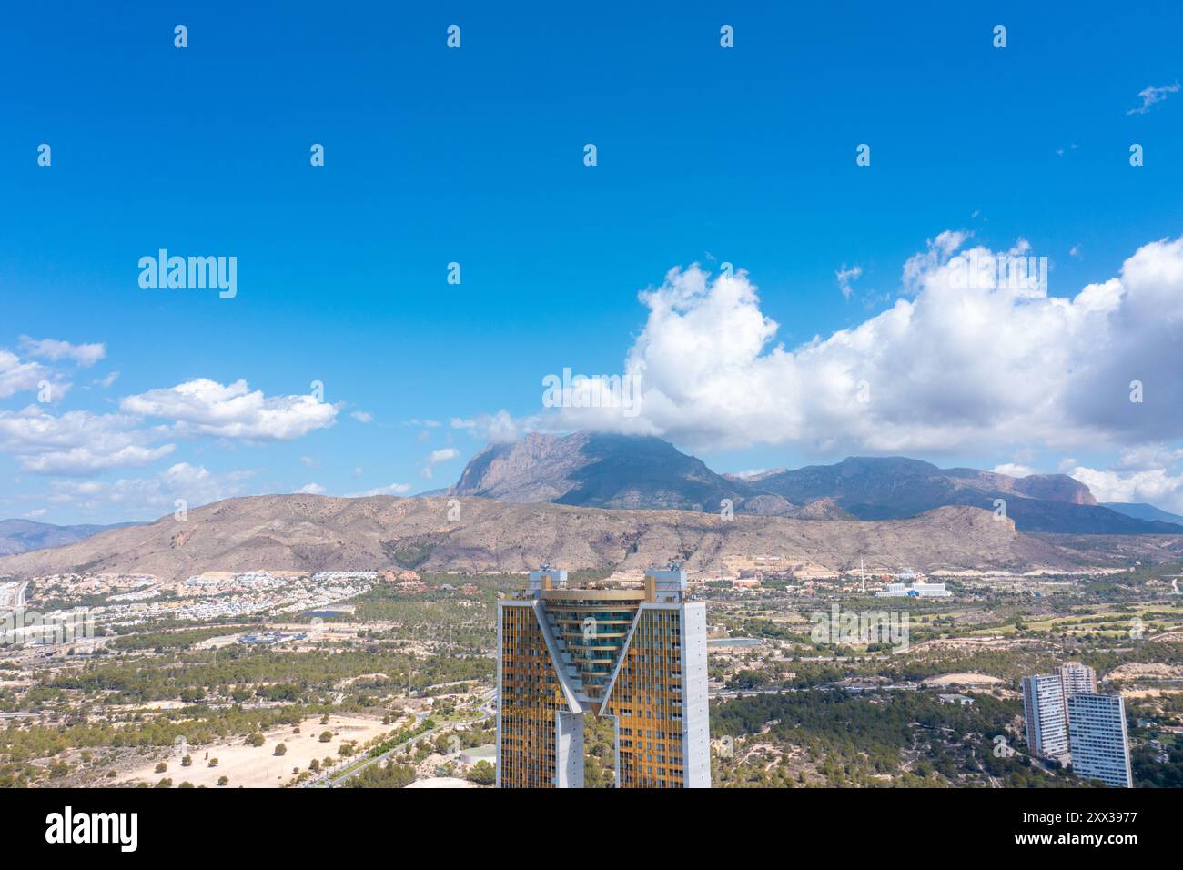 Aerial drone photo of the beautiful town of Benidorm in Spain showing ...