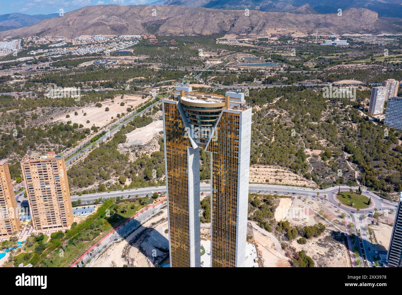 Aerial drone photo of the beautiful town of Benidorm in Spain showing ...