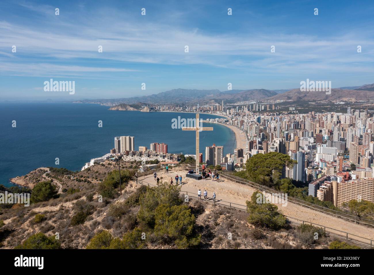 Aerial drone photo of the town of Benidorm in Spain showing the whole ...