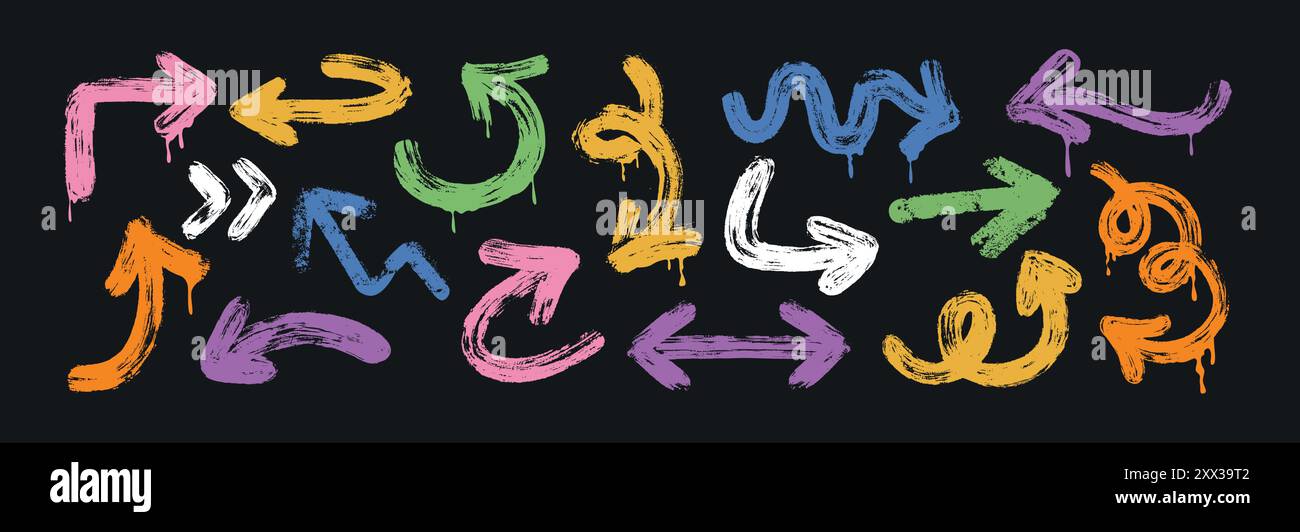 Hand drawn rough arrow vector set isolated on black background ...