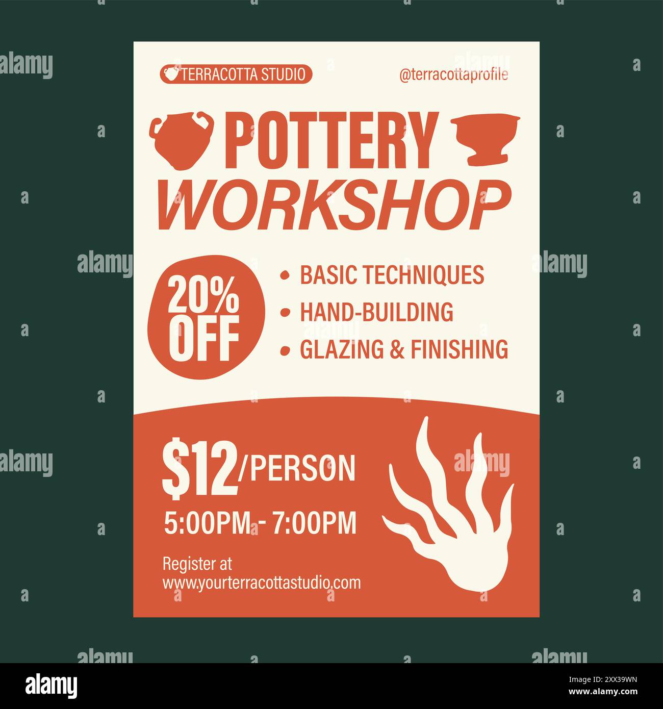 Orange and White Pottery Workshop Promotion Flyer Design Template Stock ...