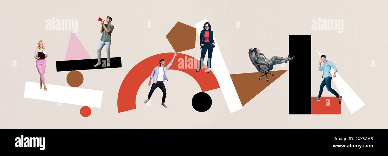 Panoramic collage picture project management geometry figures ...