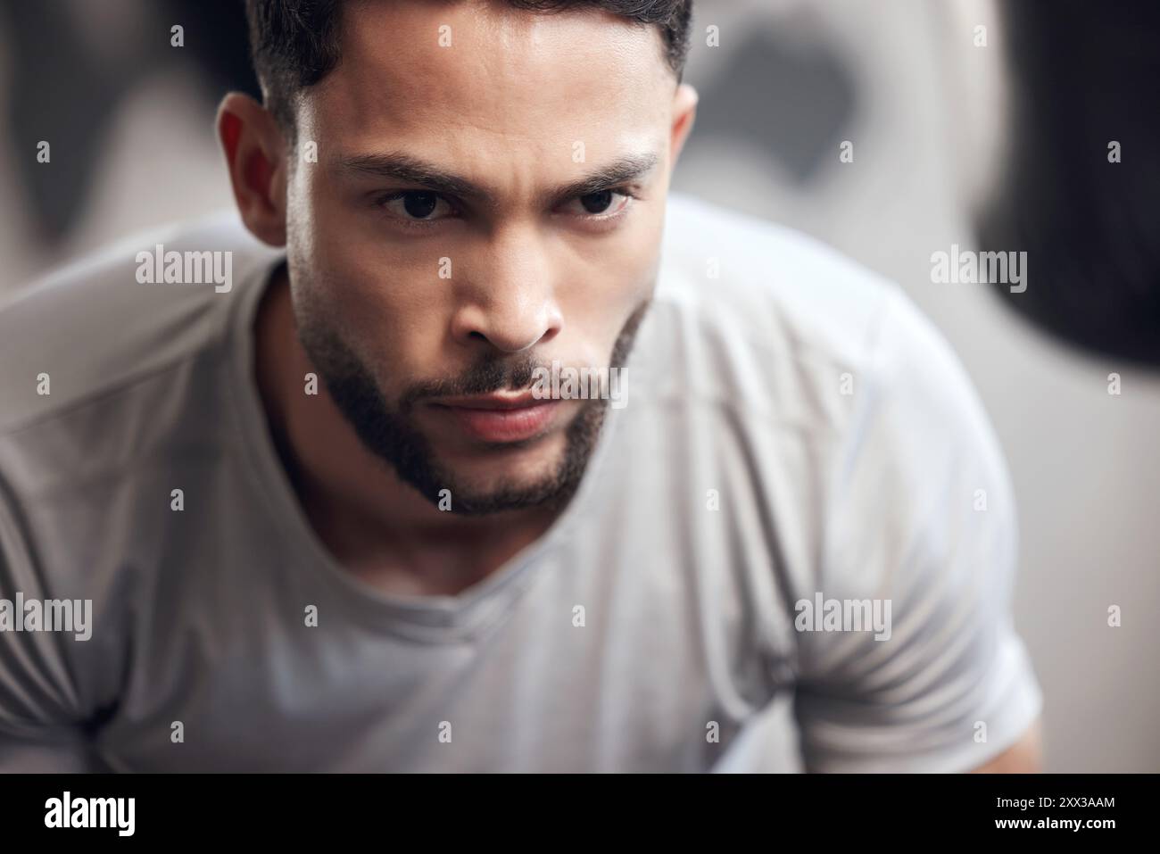 Professional bodybuilder training chest muscles hi-res stock ...