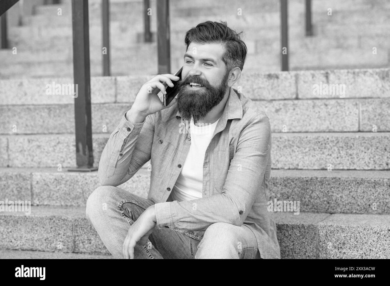 Glad man communication call Black and White Stock Photos & Images - Alamy