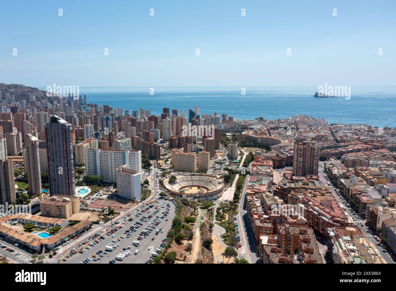 Aerial photo of the town of Benidorm in Spain showing buildings and ...
