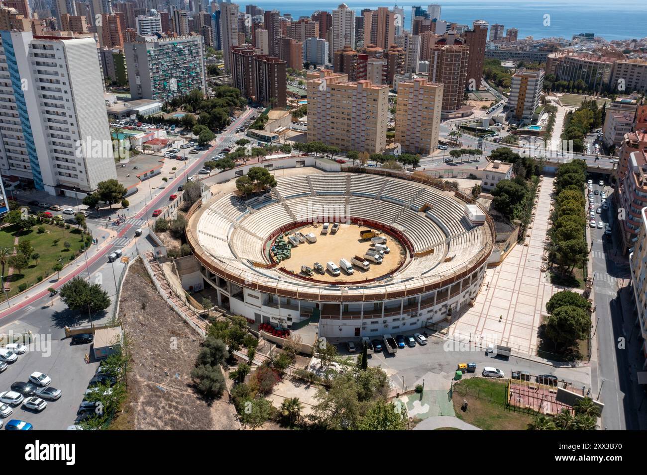 Aerial photo of the town of Benidorm in Spain showing buildings and ...