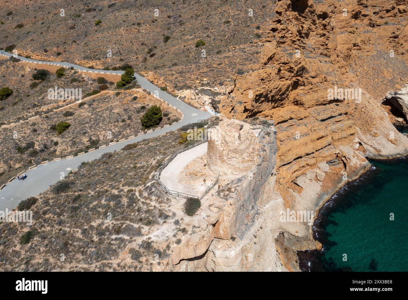 Aerial drone photo of an old rundown ruins of an old fort lookout in ...